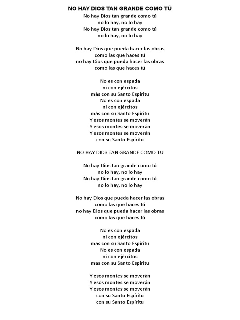 No Hay Dios Tan Grande Como Tú | Descargar gratis PDF | Cristo (título ...