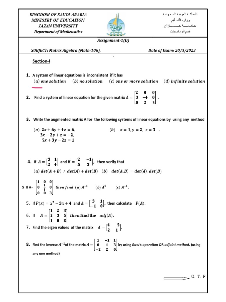 HAD 2 Math 106 5feb23 | PDF | System Of Linear Equations | Matrix ...