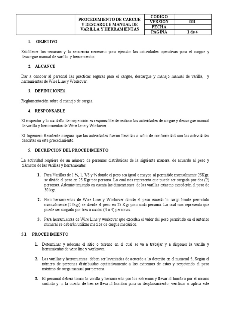 P-SI-019 Procedimiento de Cargue y Descargue Manual de Varilla y ...
