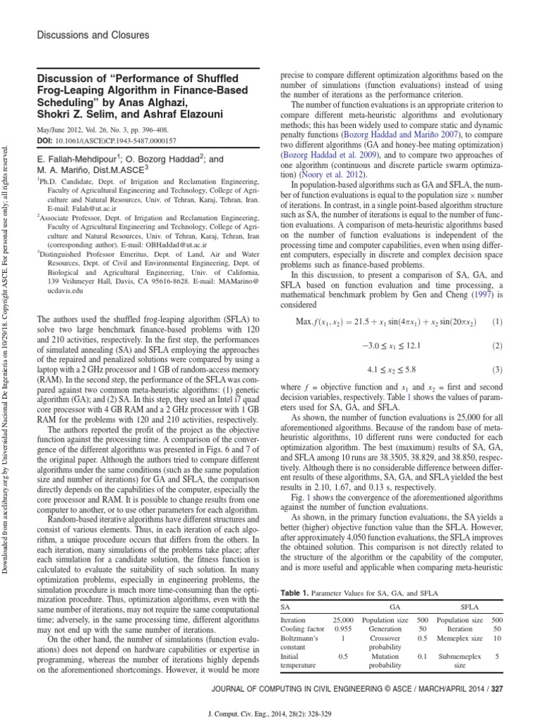 Closure To Â Œperformance of Shuffled Frog-Leaping Algorithm in Finance ...