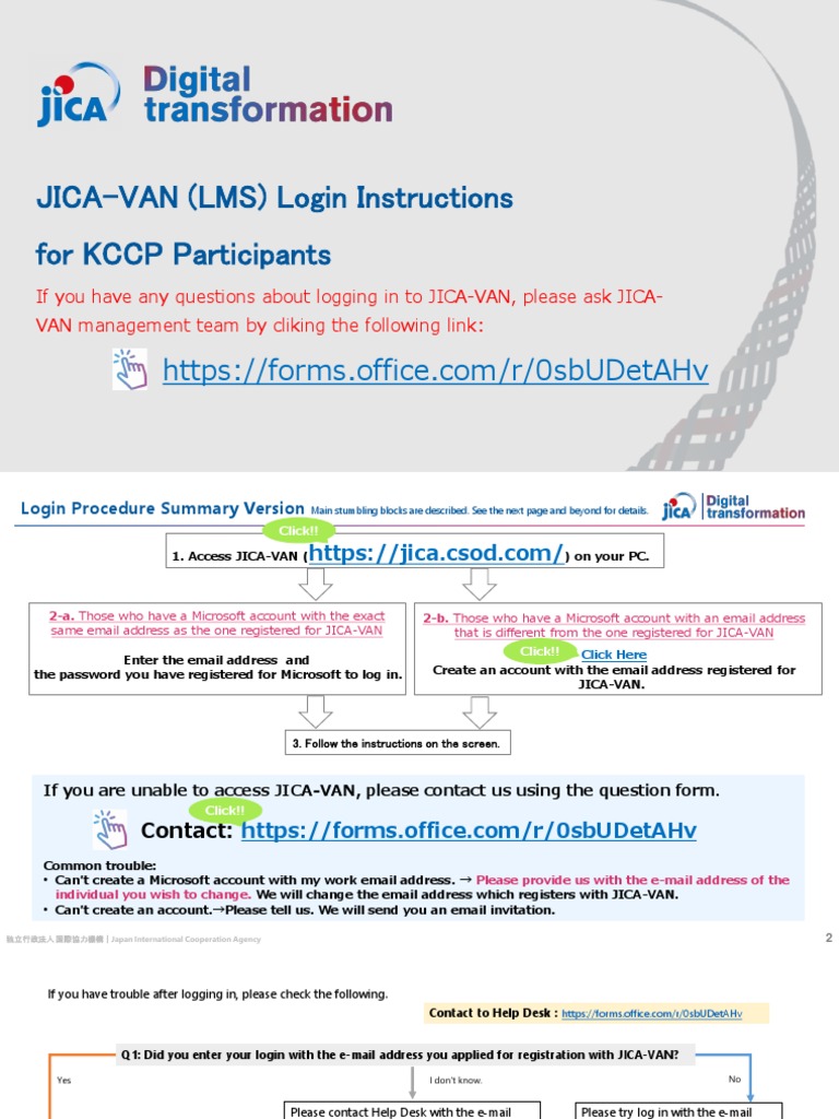 JICA-VAN Login Guide for KCCP Users | PDF