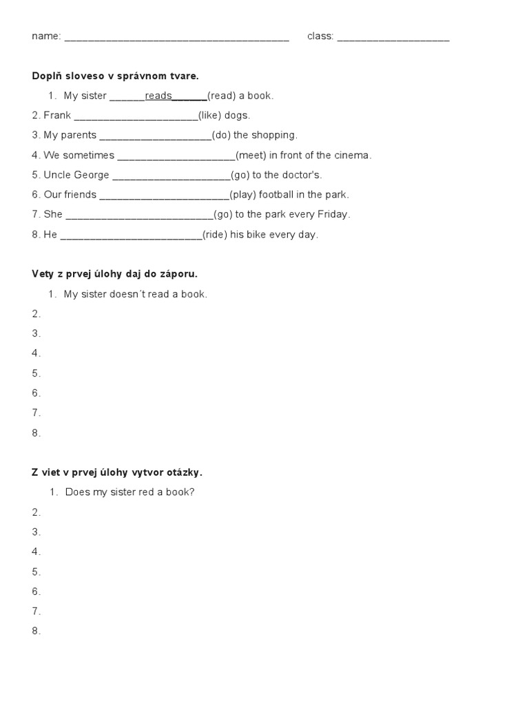 Slovak Verb Conjugation Exercise | PDF | Games & Activities
