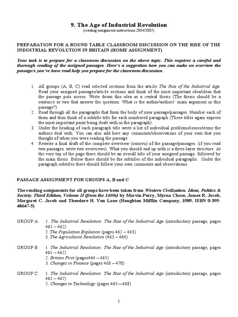 10 Industrial Revolution-Reading Instructions For Groups A, B, C | PDF