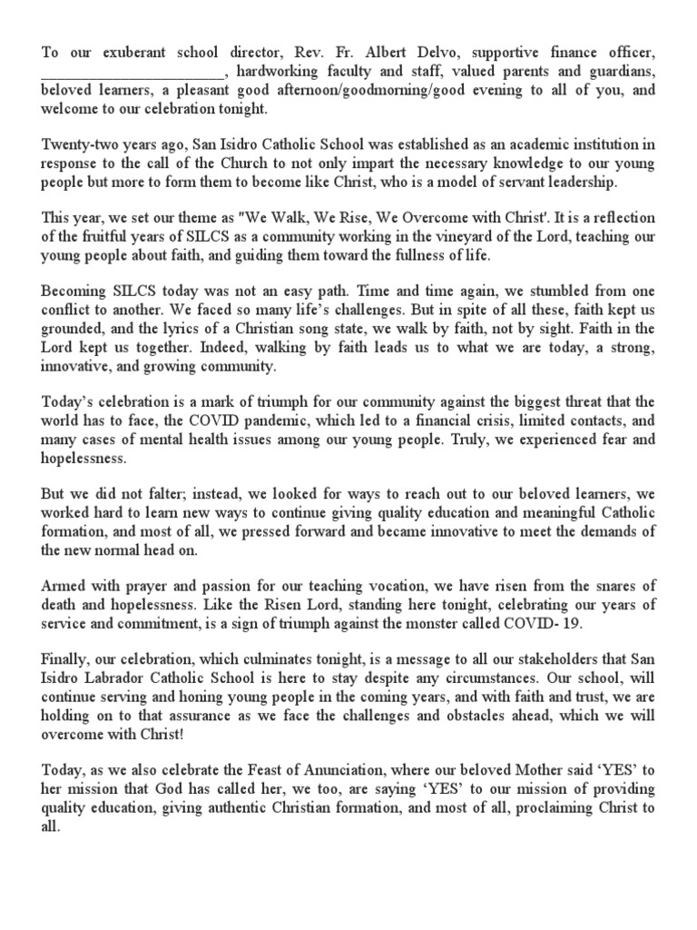Foundation Day - Opening-Remarks | PDF | Jesus