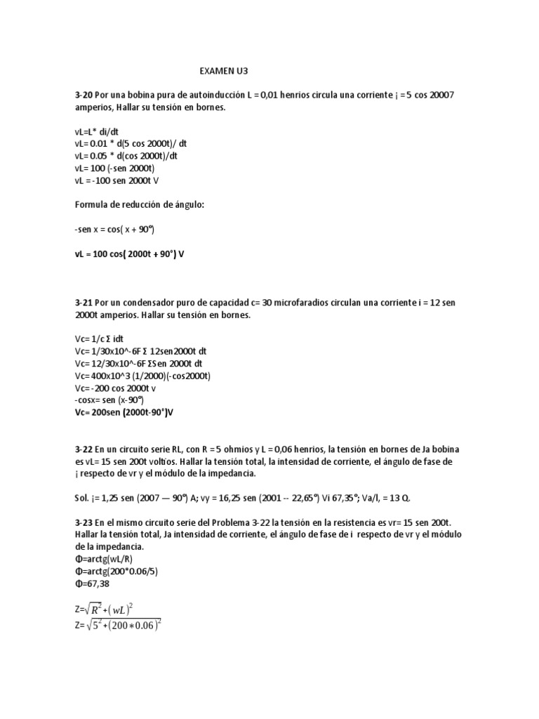 Examen de circuitos eléctricos: resolución de problemas de circuitos RC, RL y RLC | PDF ...
