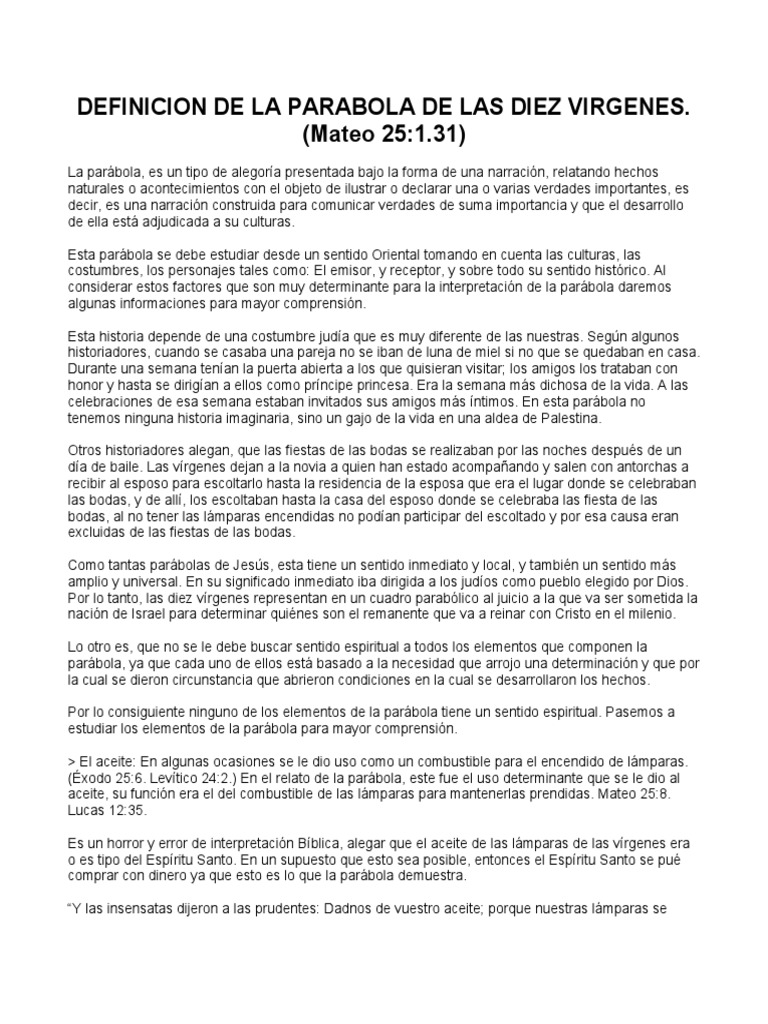 Definicion de La Parabola de Las Diez Virgenes | PDF | La unción ...