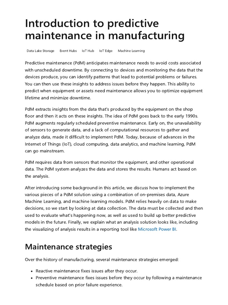 Introduction To Predictive Maintenance in Manufacturing - Azure ...