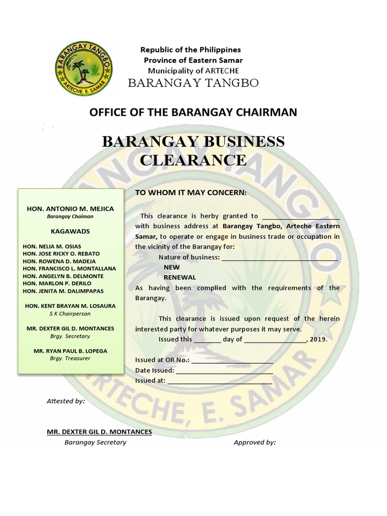 Barangay Business Clearance | PDF