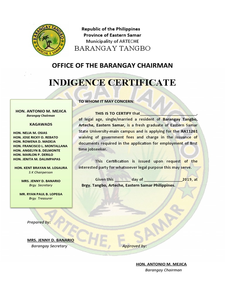 Barangay Certificate Ra11261 | PDF