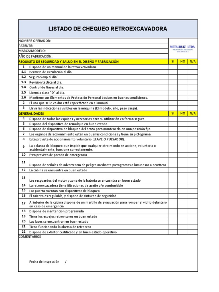 Check List Retroexcavadora | PDF