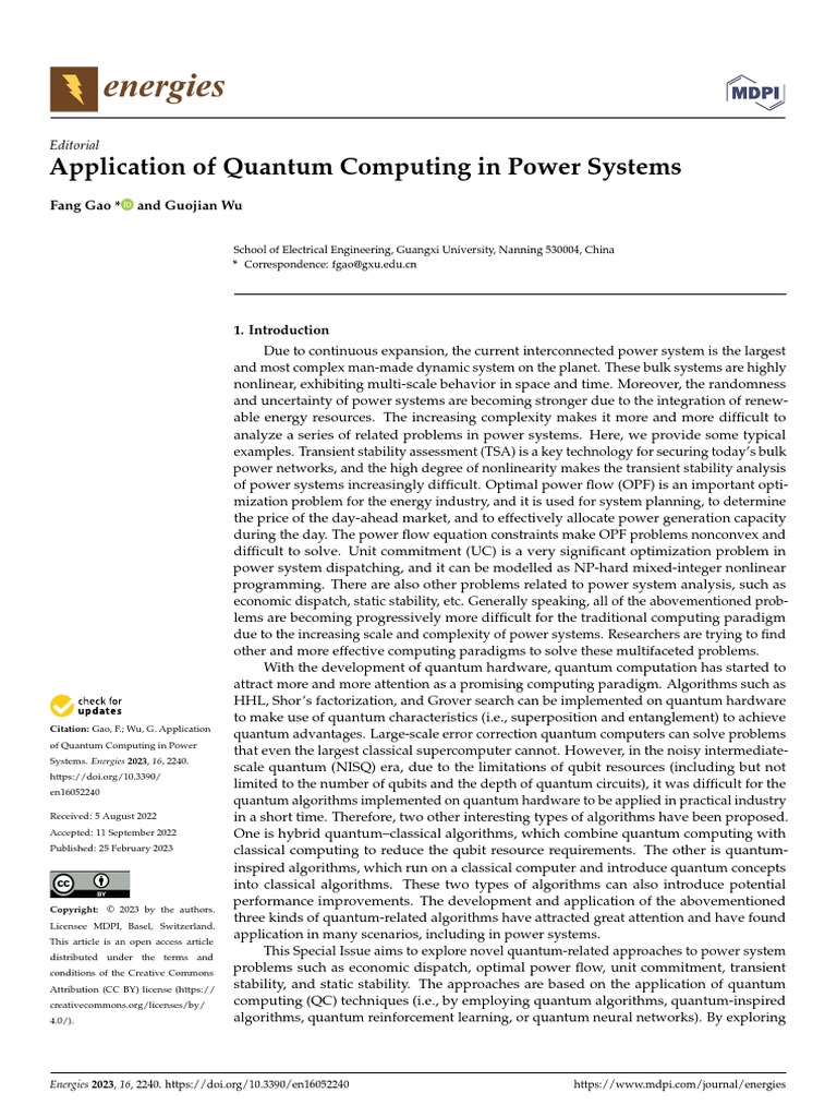 Application of Quantum Computing in Power Systems | PDF | Quantum ...