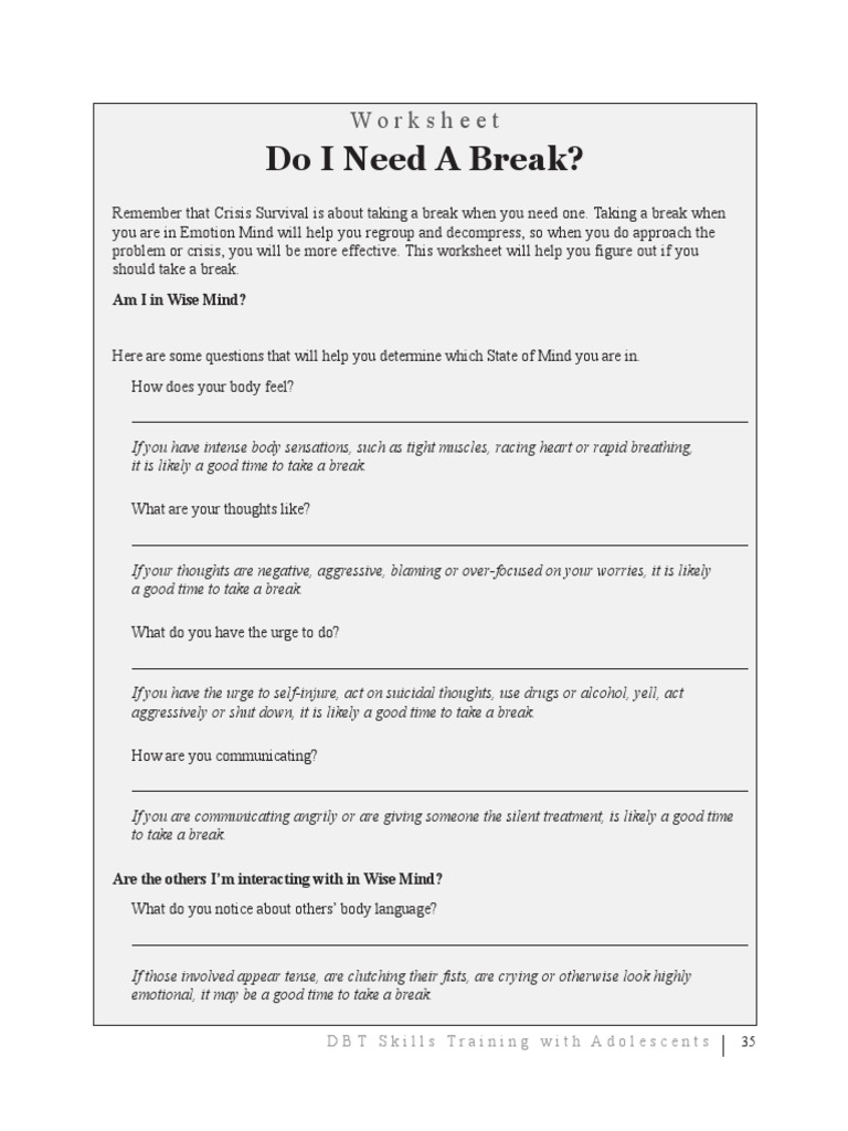 Do I Need A Break?: Worksheet | PDF