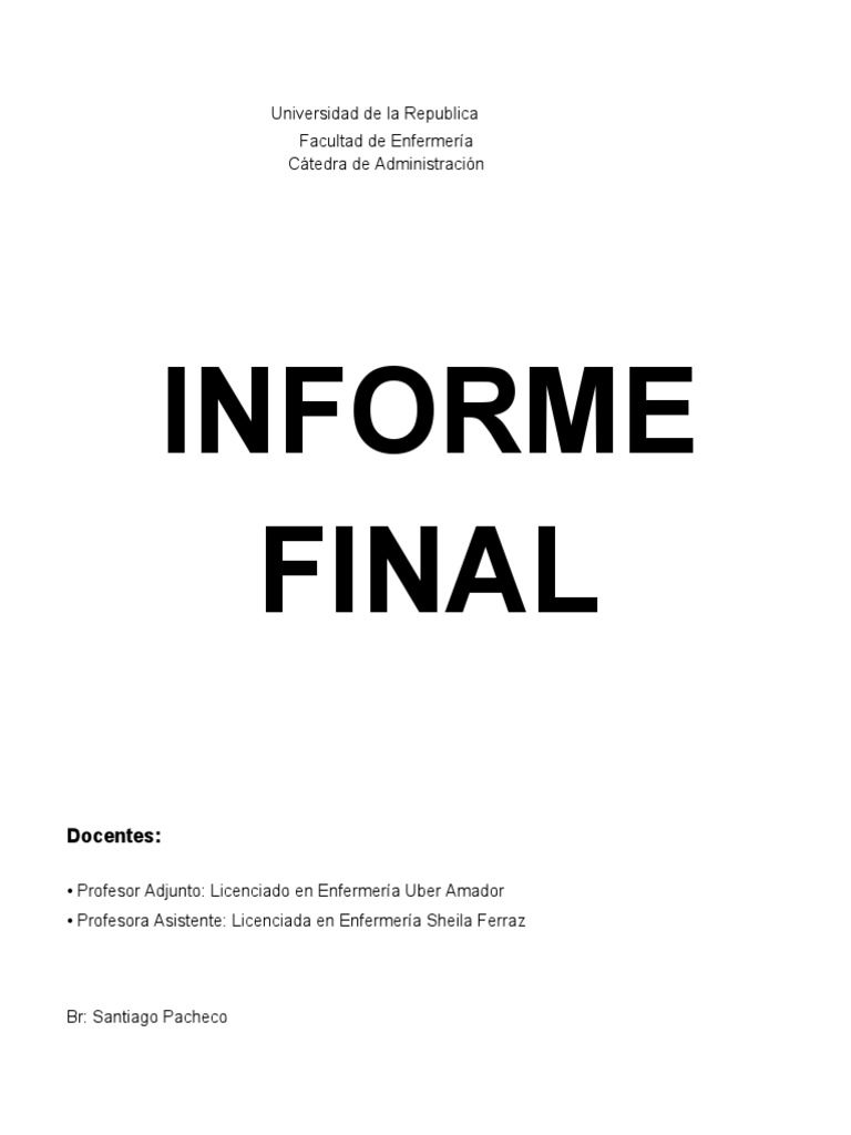 Informe Final: Universidad de La Republica Facultad de Enfermería ...