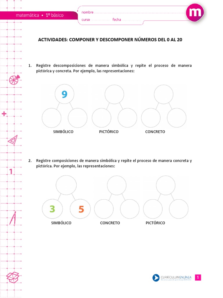 Descomposición Composición de Números Del 0 Al 20 Primero Básico | PDF
