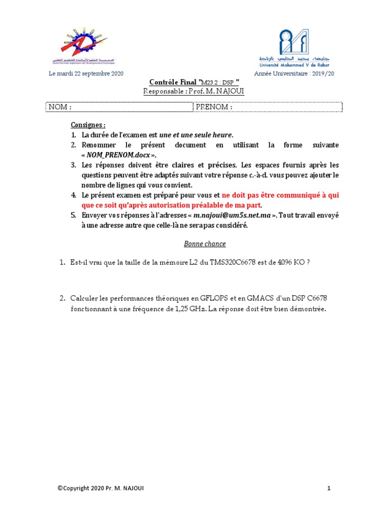 CF Eein DSP - S2 2019 20 | PDF | Informatique | Informatique
