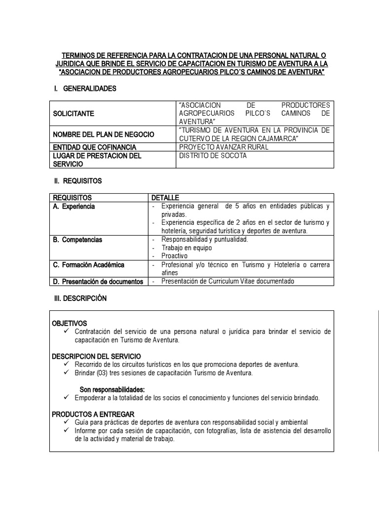 Modelo de TDR | PDF | Turismo