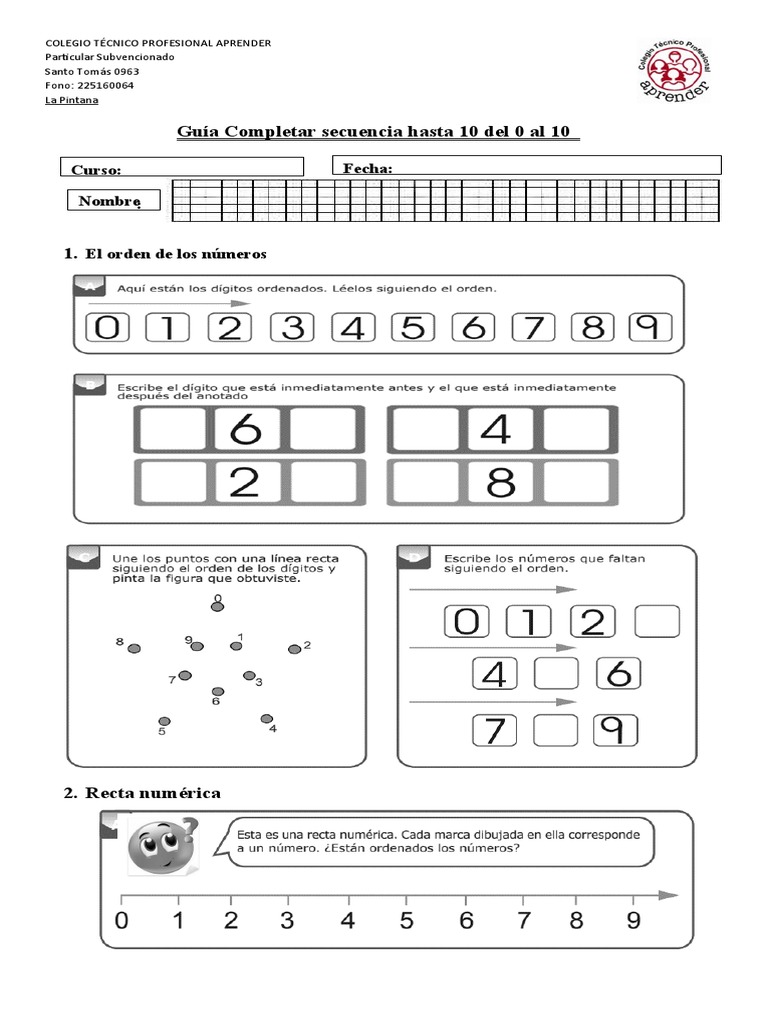 Guía de actividades para el aprendizaje de números del 0 al 10 a través ...