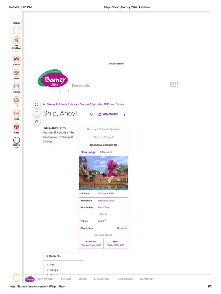 Barney's Ship, Ahoy! Episode Guide | PDF | Fandom