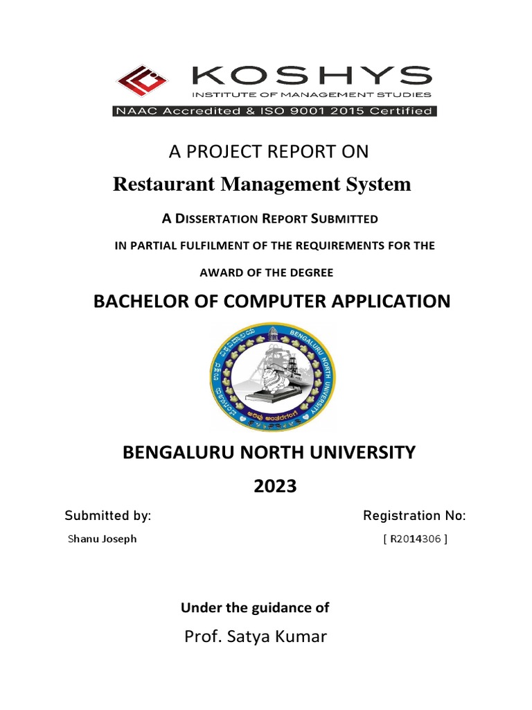 A Project Report On: Restaurant Management System | PDF | Java Script | Dynamic Web Page