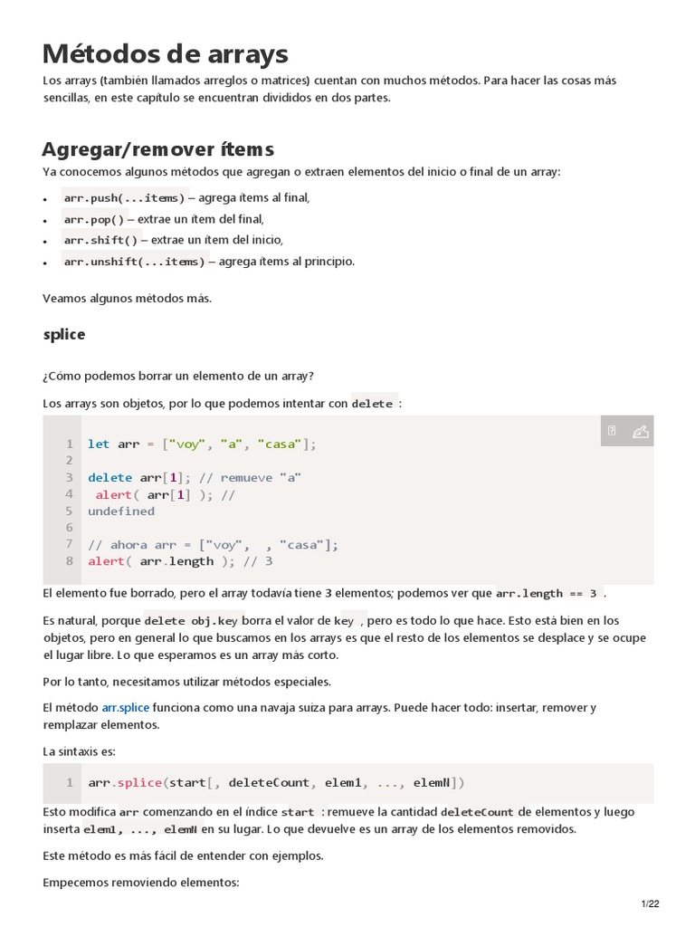 Arrays Methods Javascript | PDF | Algoritmos | Cadena (informática) Arrays Methods Javascript | PDF | Algoritmos | Cadena (informática)