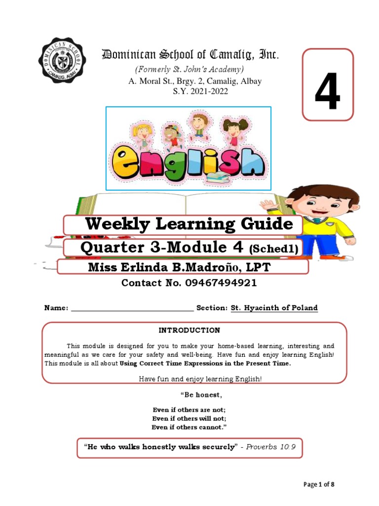 Weekly Learning Guide: Quarter 3-Module 4 | PDF | Verb | Grammatical Number