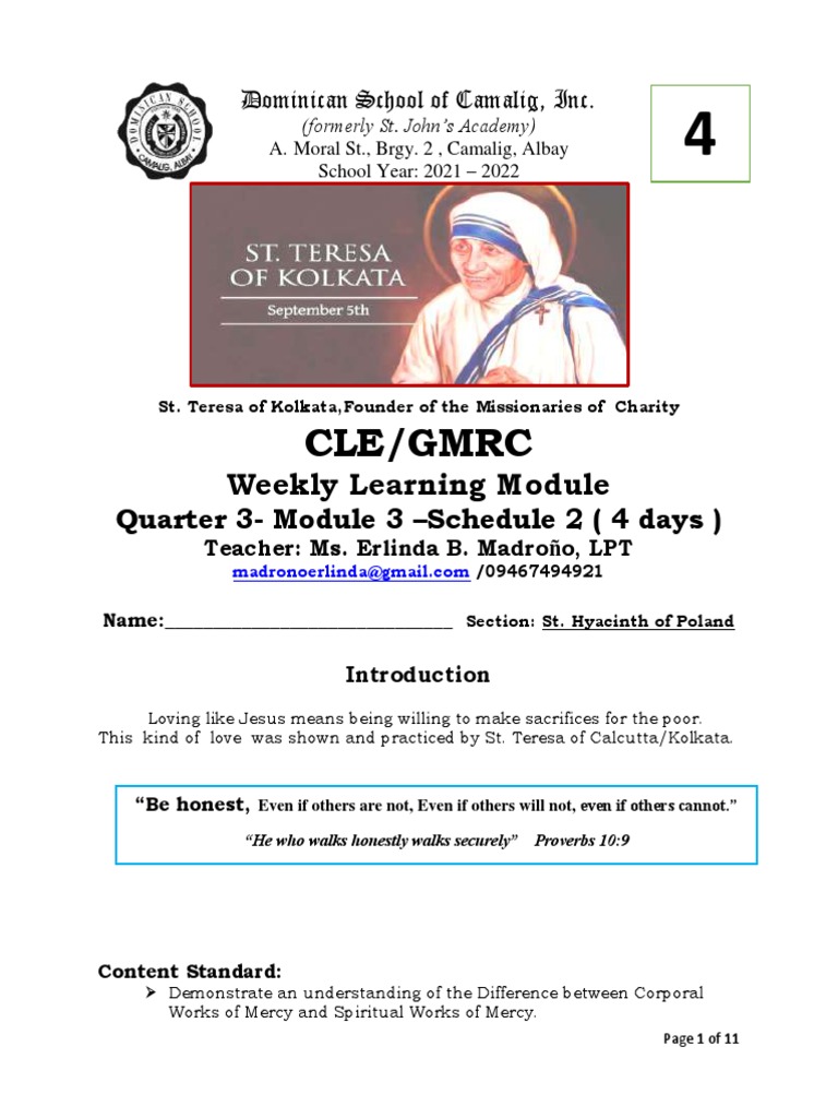 Cle/Gmrc: Weekly Learning Module | PDF | Mother Teresa | Disciple ...