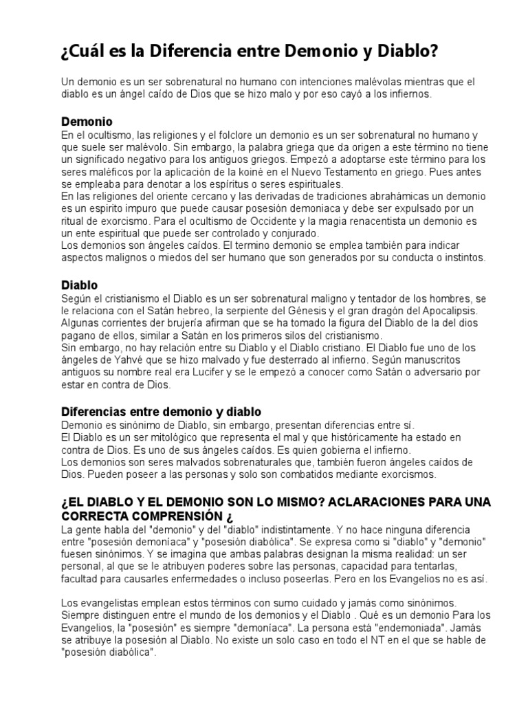 ¿Cuál Es La Diferencia Entre Demonio y Diablo | PDF | Demonios | Satán