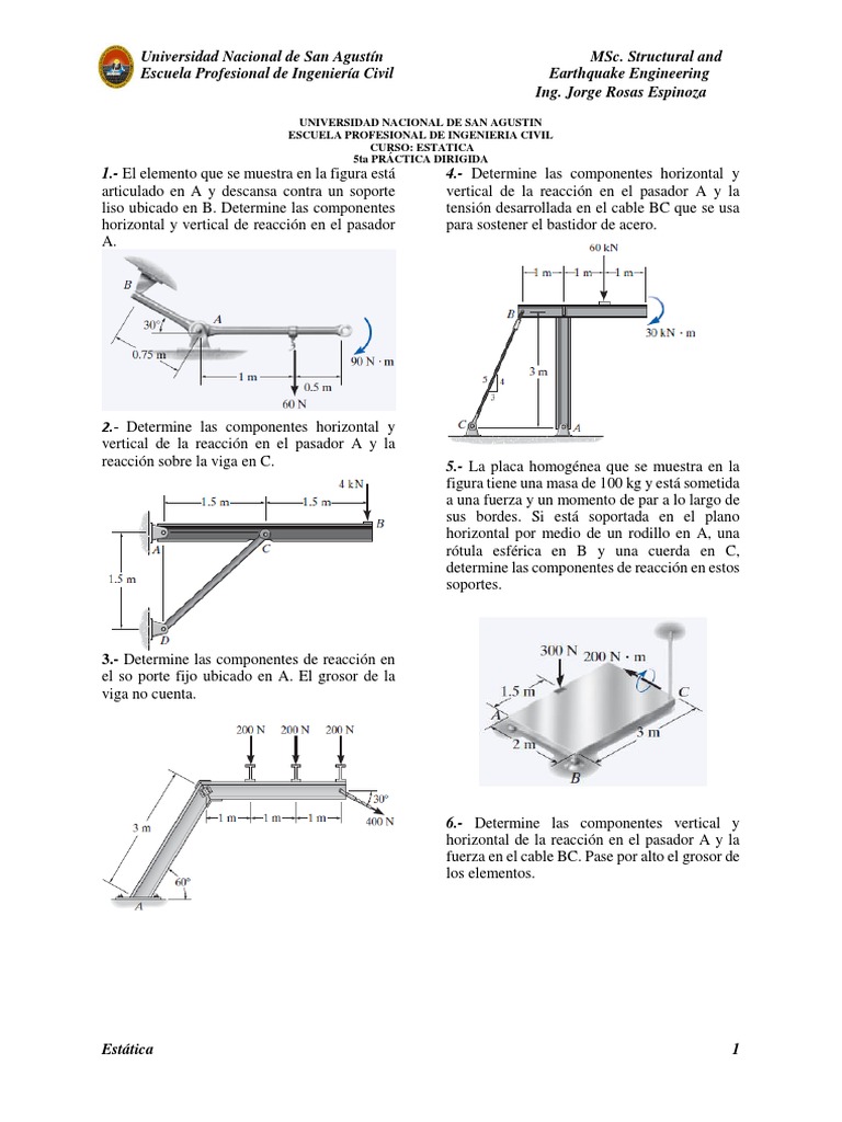 Reacciones en Estructuras: Práctica de Estática | PDF | Viga ...