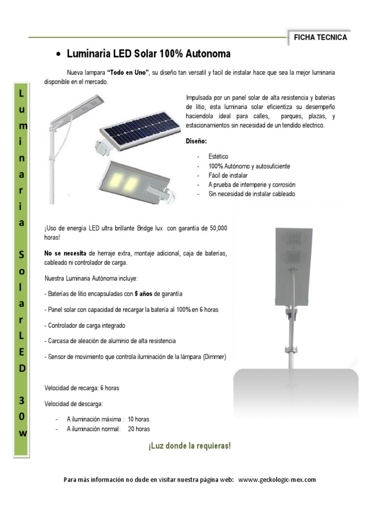 Ficha Tecnica Luminaria Solar Autonoma - ES | Descargar gratis PDF | Diodo emisor de luz ...