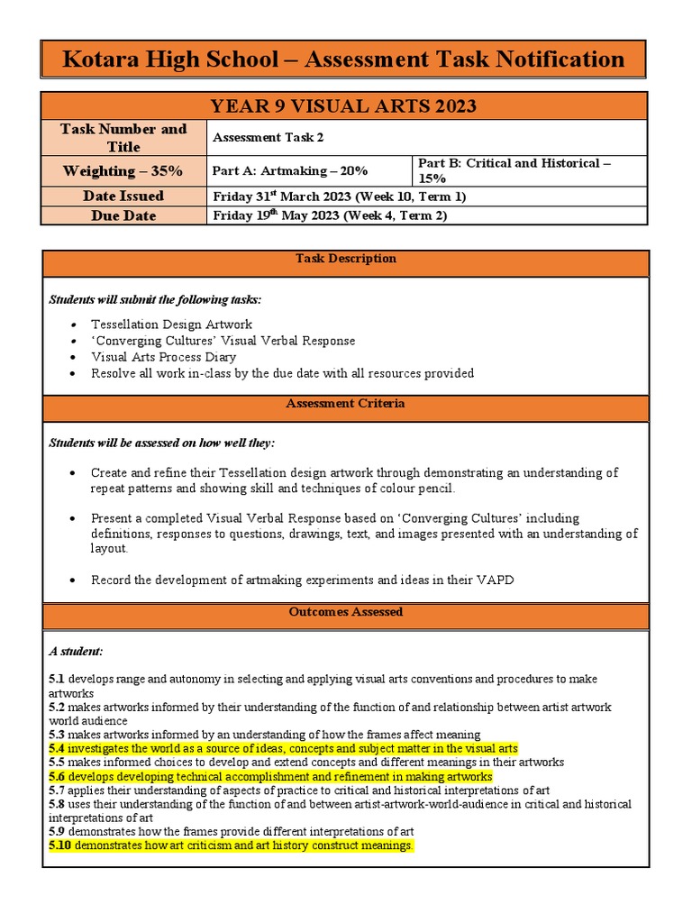 Kotara High School Visual Arts Assessment | PDF | Understanding ...