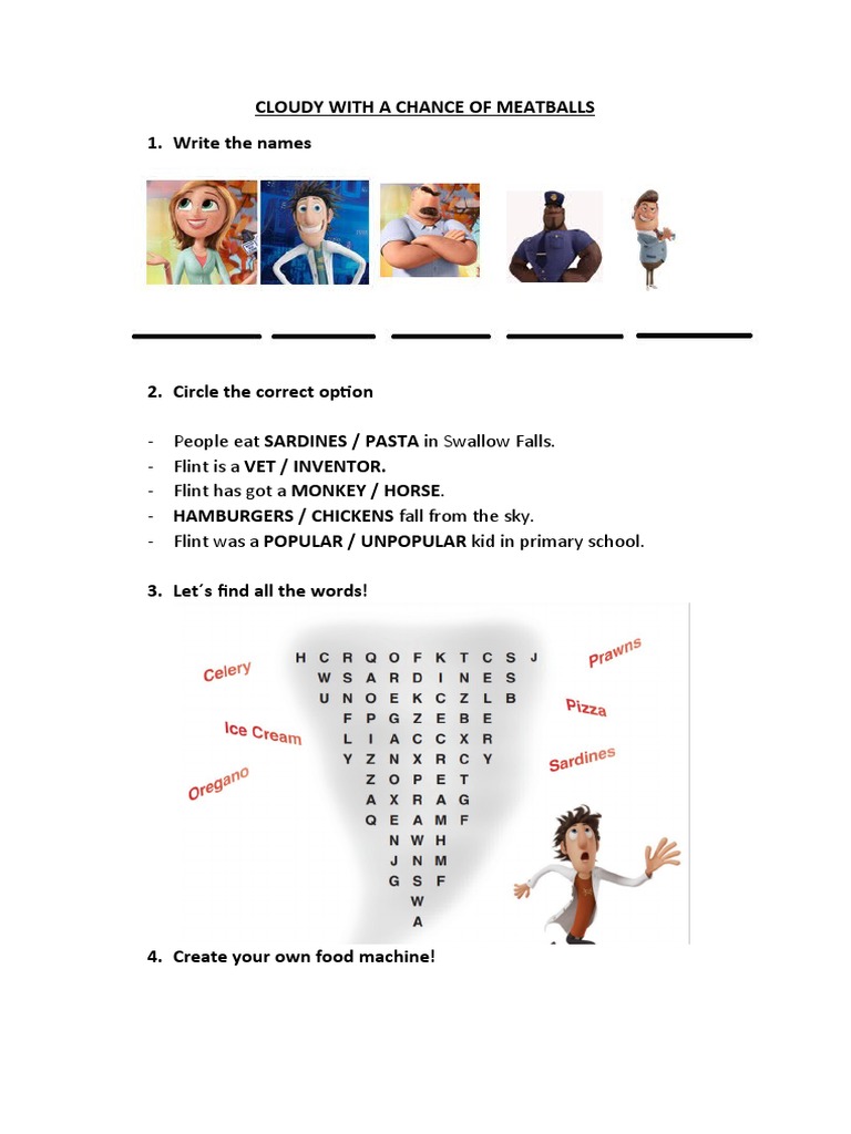 Cloudy with Meatballs Activity Worksheet | PDF
