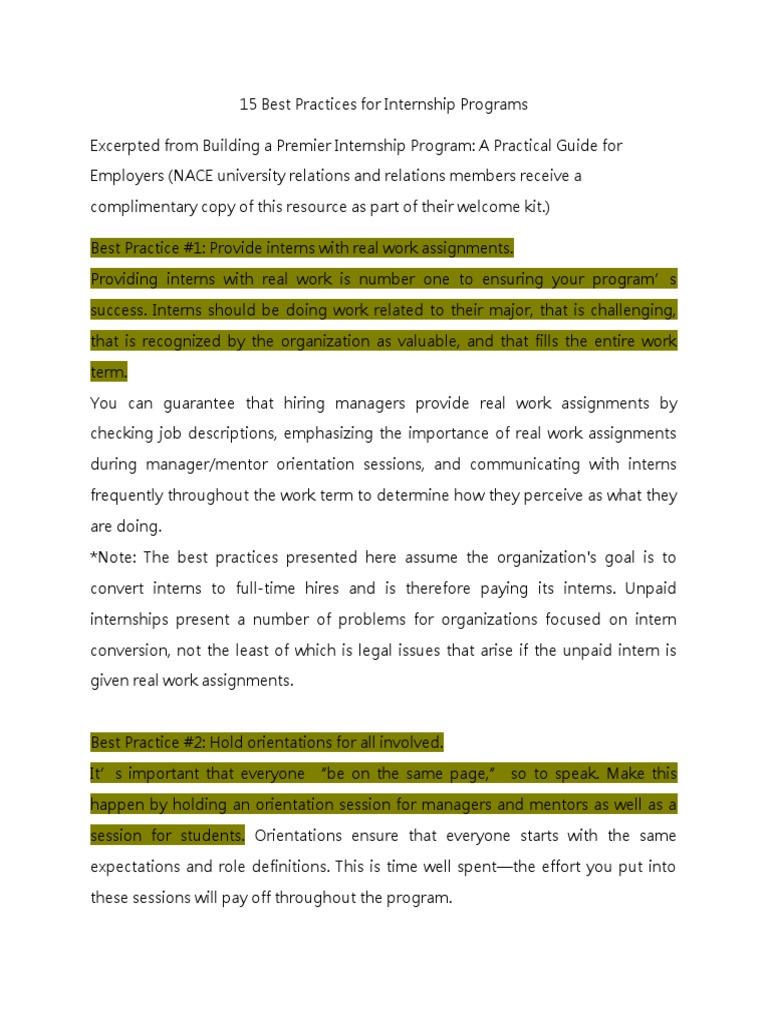 15 Best Practices For Internship Programs | PDF | Internship | Job Hunting