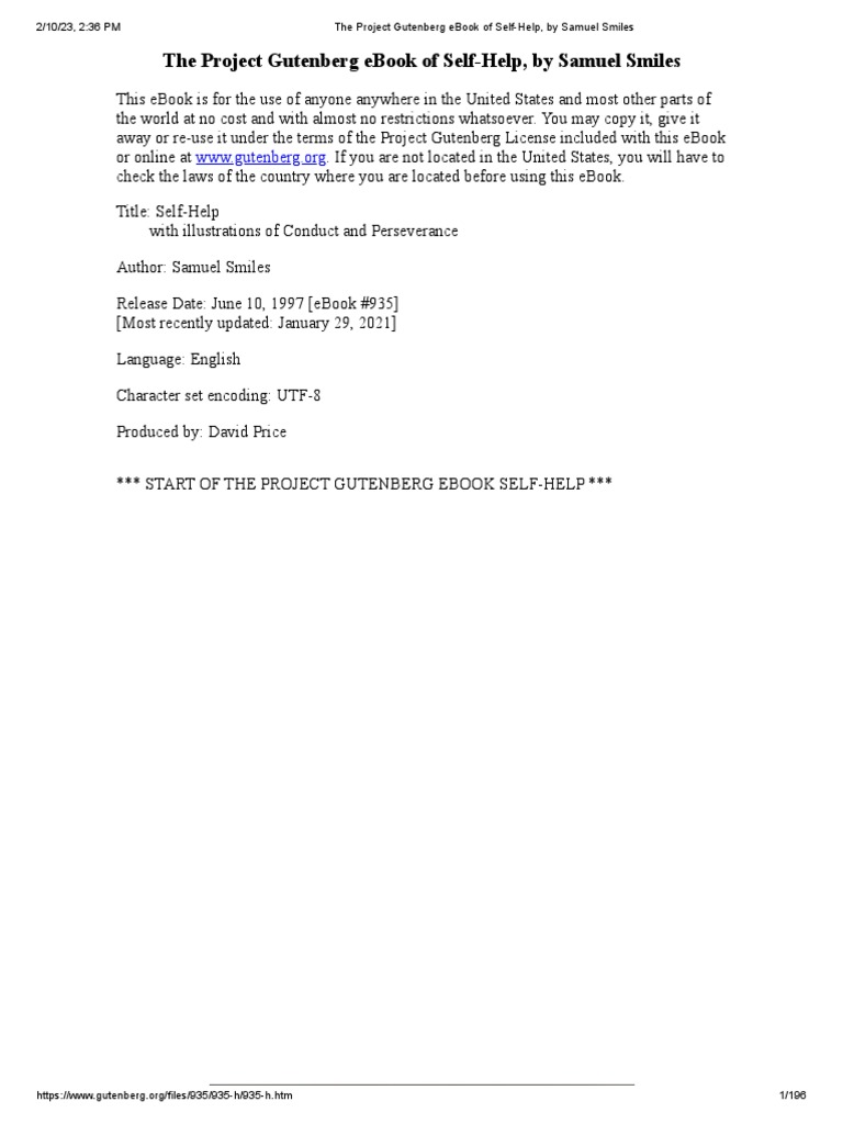 The Project Gutenberg Ebook of Self-Help, by Samuel Smiles | PDF ...