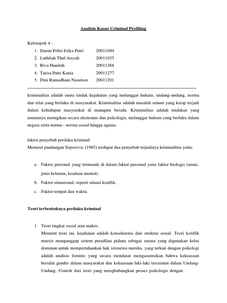 Analisis Kasus Criminal Profiling - Kelompok 4 | PDF