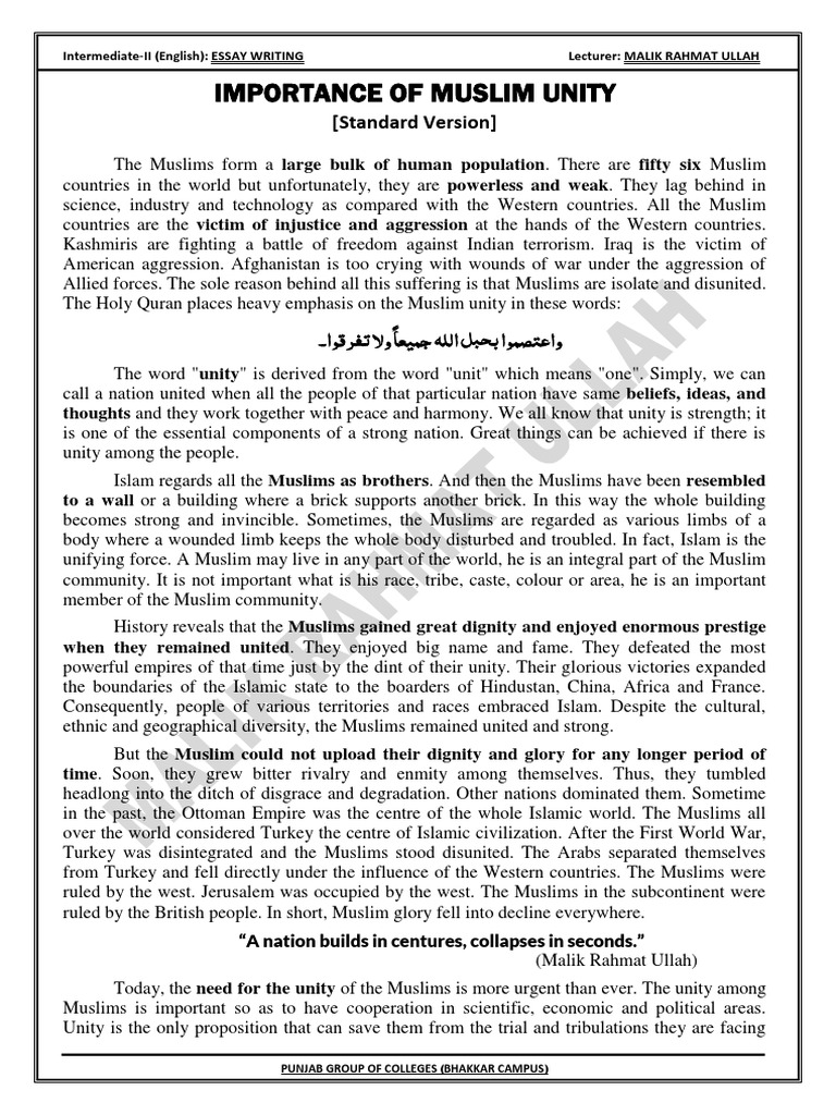 Importance of Muslim Unity (Standard) | PDF | Muslim World | Turkey