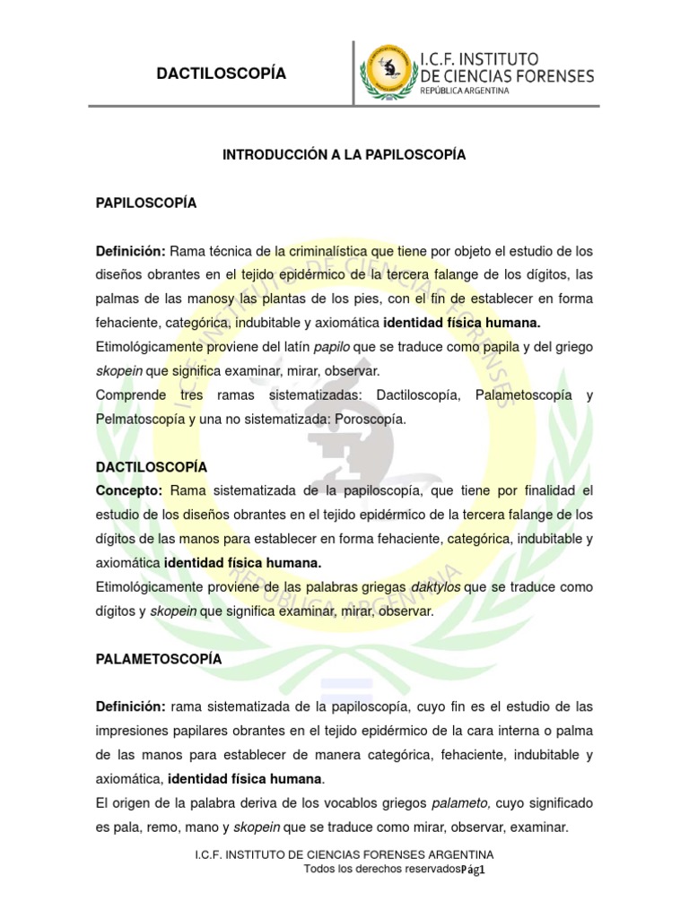 Introducción a la Papiloscopía | PDF | Huella dactilar
