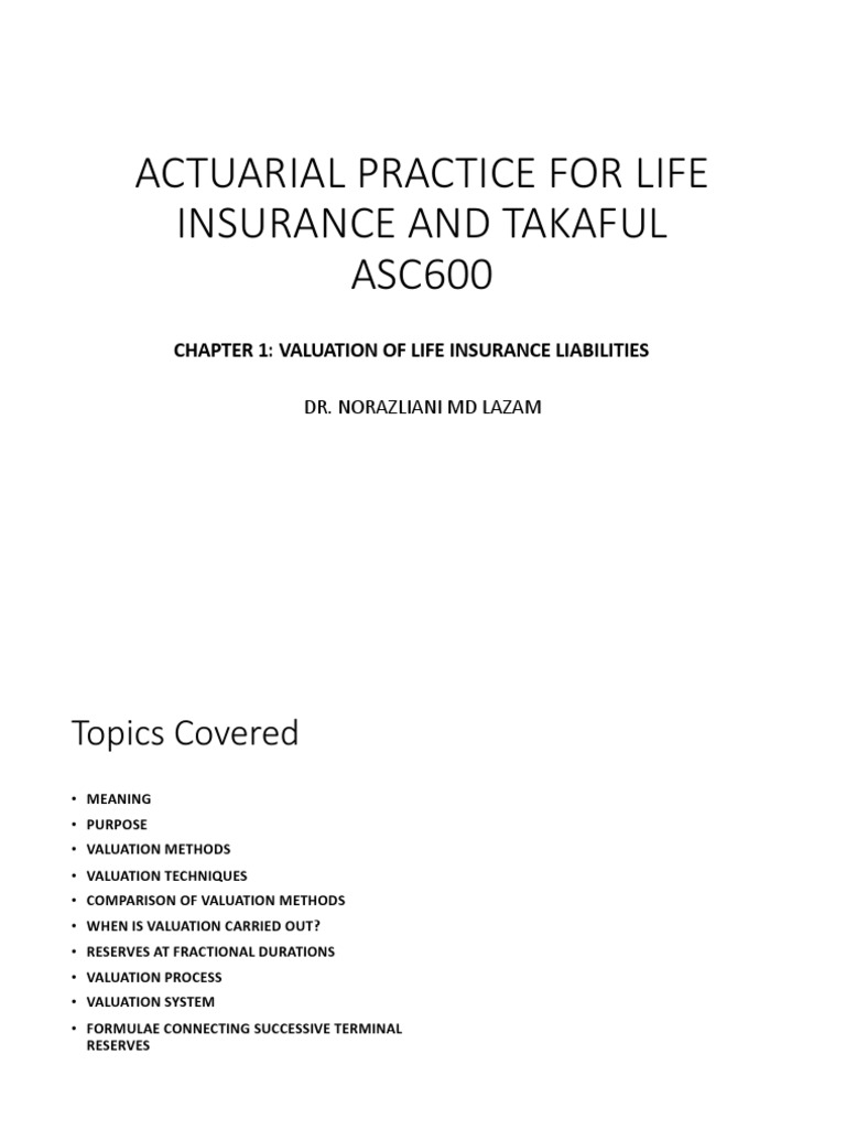 Lecture 1 ASC600-CHP 1 | PDF | Insurance | Valuation (Finance)