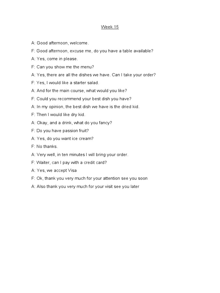 Restaurant Dialogue: Ordering Food | PDF