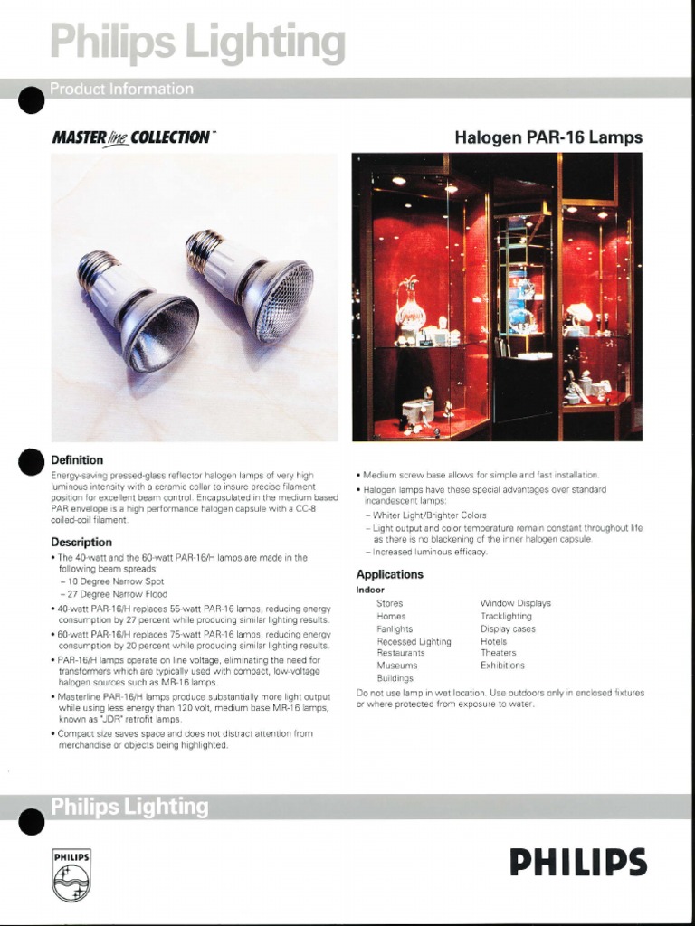 Philips MasterLine PAR-16 Halogen Lamps Bulletin 3-92 | Download Free ...