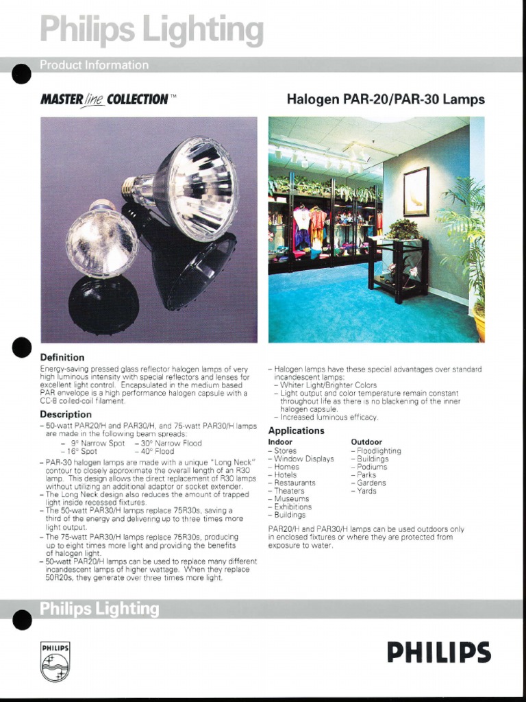 Philips MasterLine PAR-20 & PAR-30 Halogen Lamps Bulletin 8-91 | PDF ...
