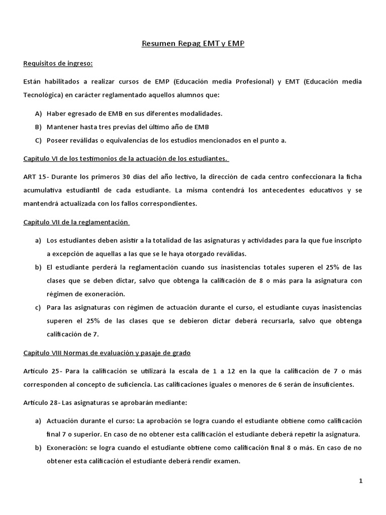 Resumen Repag EMT y EMP | Descargar gratis PDF | Evaluación | Enseñando