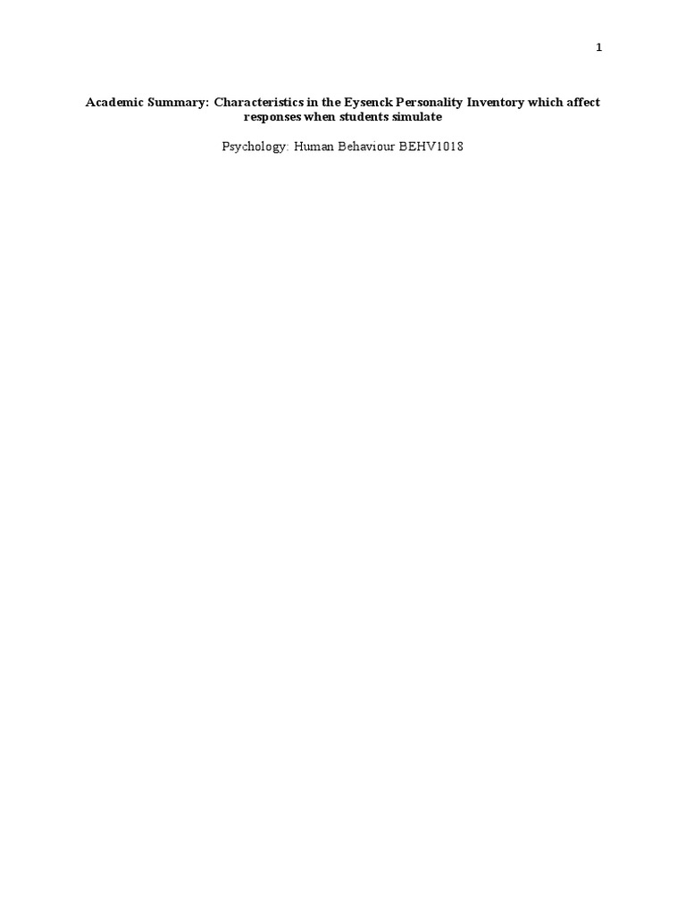 Academic Summary | PDF | Experiment | Extraversion And Introversion