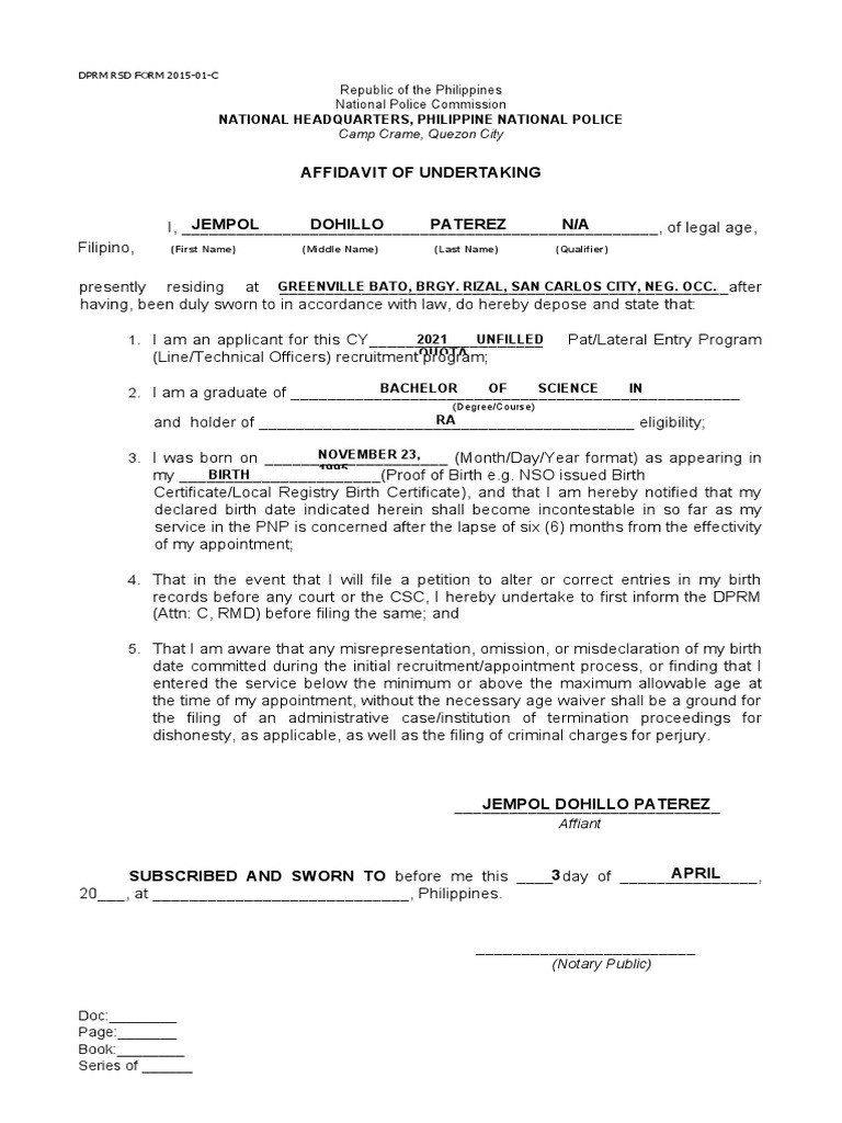 AFFIDAVITSOFUNDERTAKING | PDF | Affidavit | Government