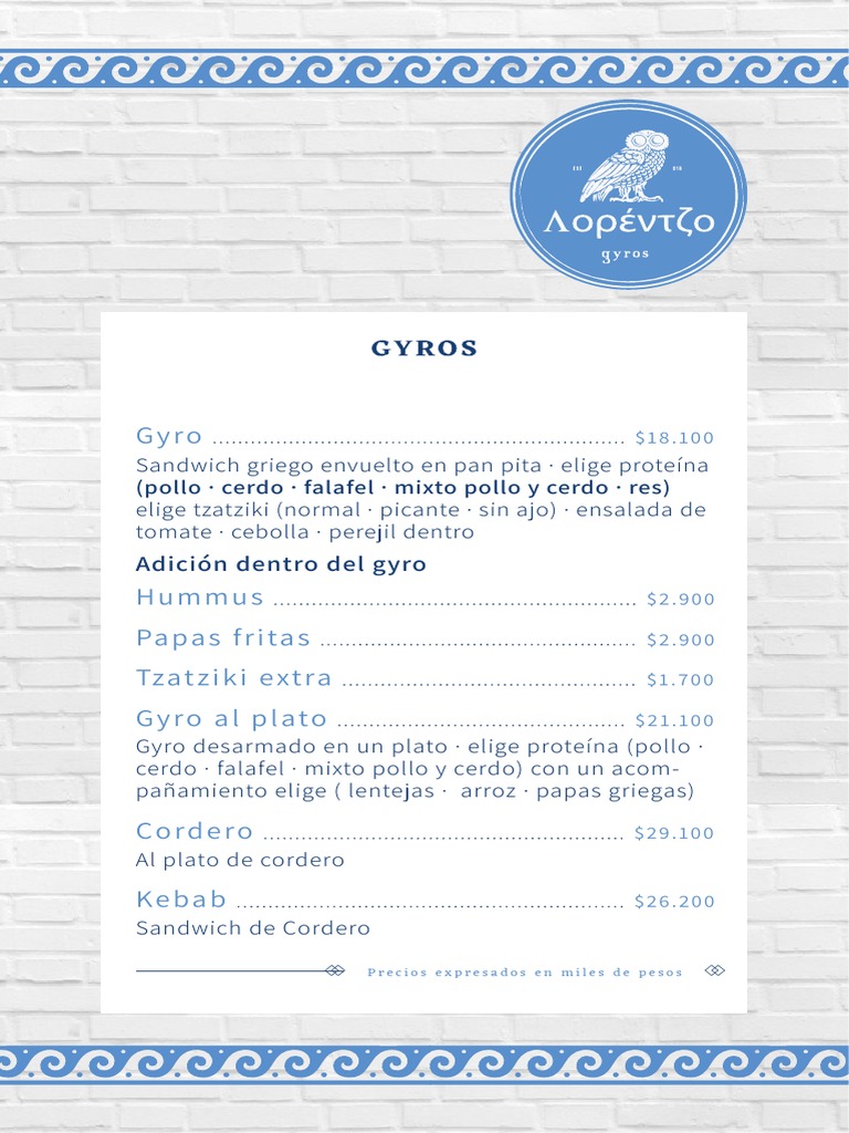 Menú Lorenzo Gyros - 2022 | PDF | ensalada | Cocinando