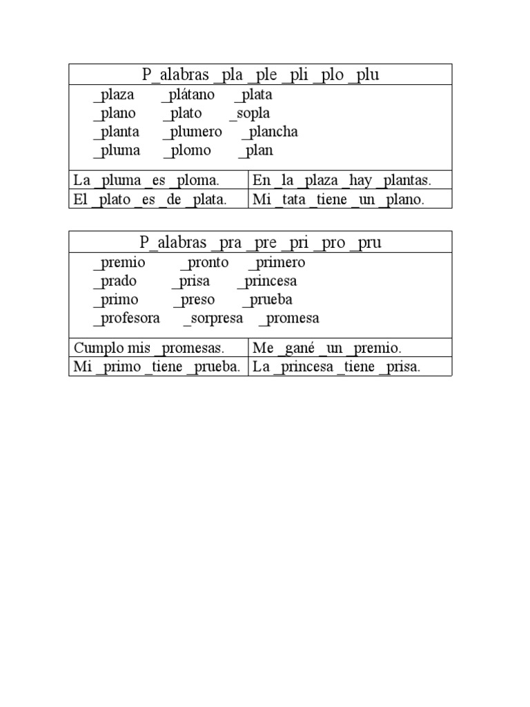Palabras PR-PL | PDF