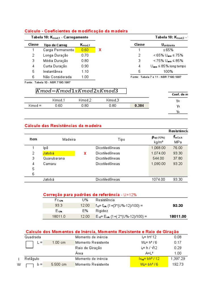 Planilha Calculo de Viga de Madeira | PDF | Estresse (Mecânica) | Engenharia Mecânica