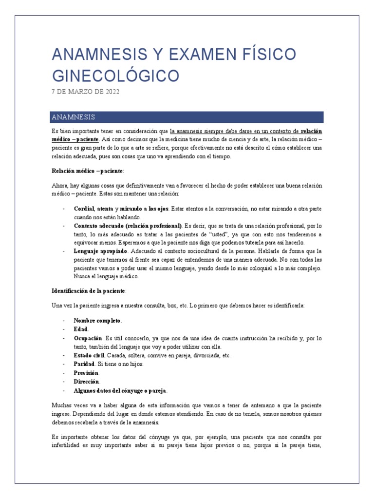 Clase 2. Anamnesis y Examen Físico Ginecológico | Descargar gratis PDF ...