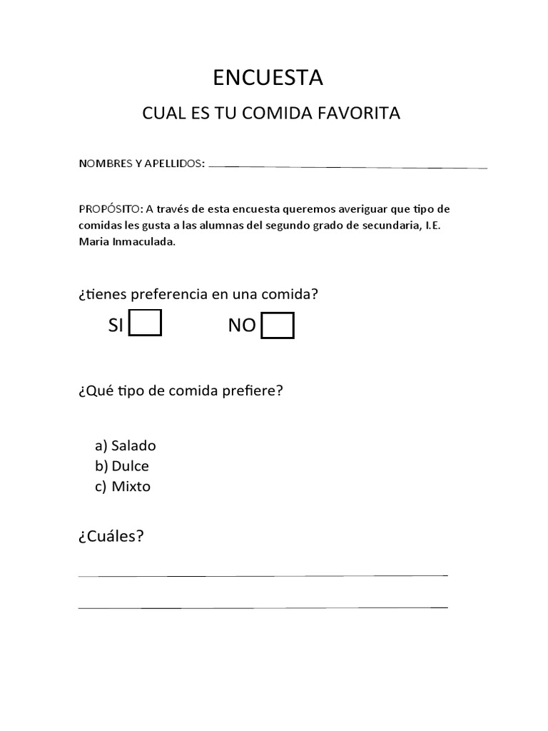 Encuesta: Cual Es Tu Comida Favorita | PDF