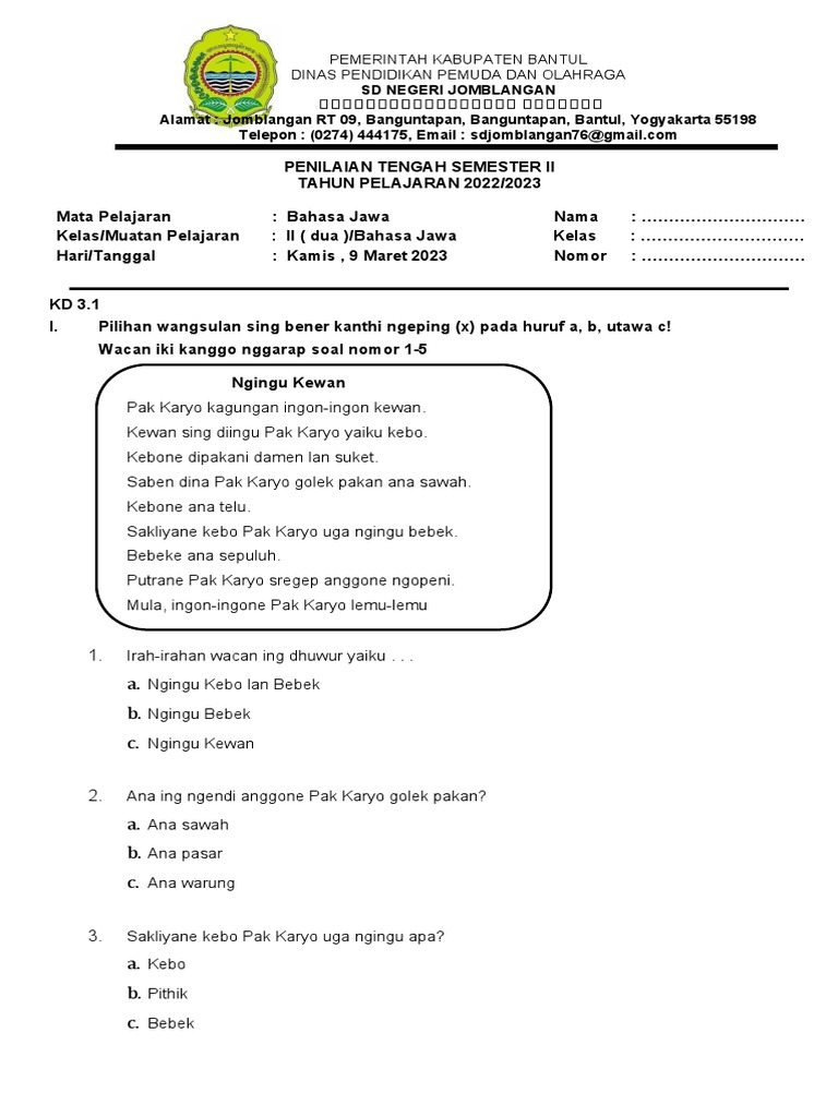 PTS 2 Bahasa Jawa | PDF