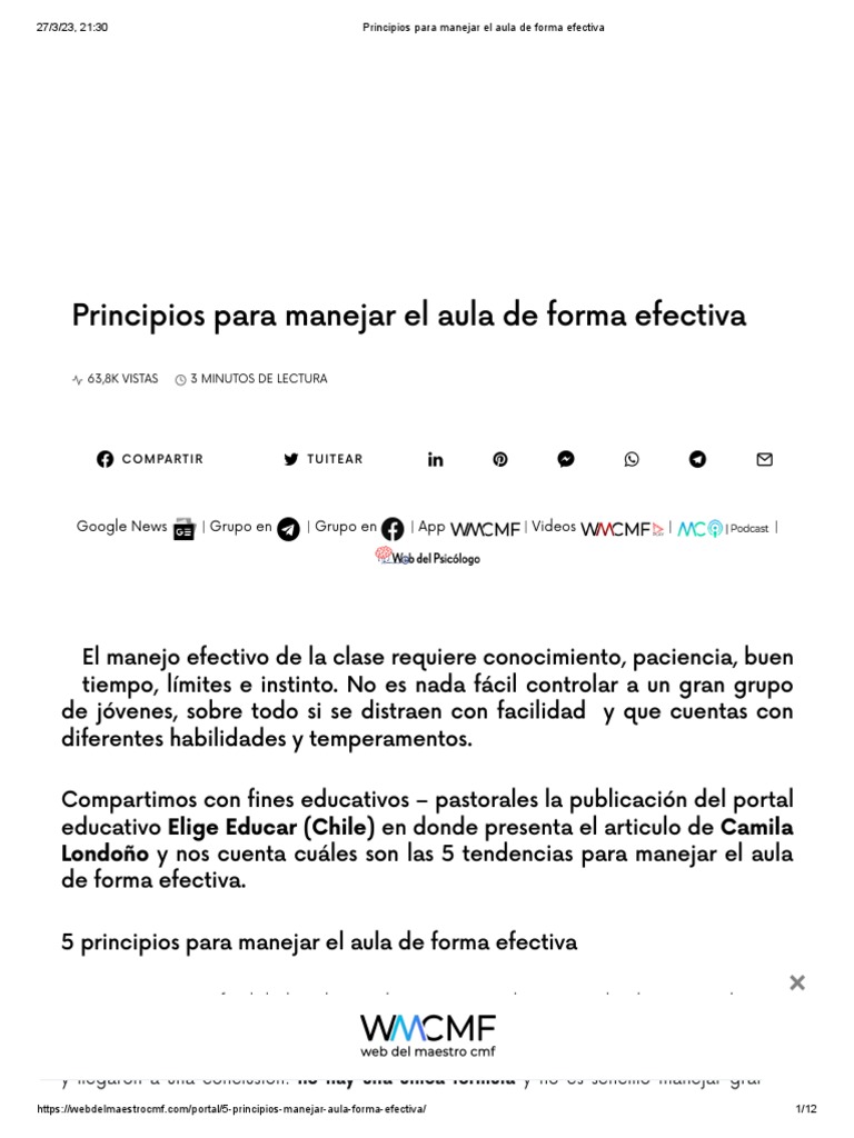 Principios para Manejar El Aula de Forma Efectiva | PDF